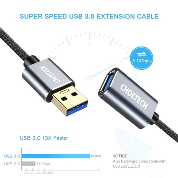 Cáp nối dài USB (dương) sang USB (âm) thương hiệu Choetech XAA001 (Hàng ...