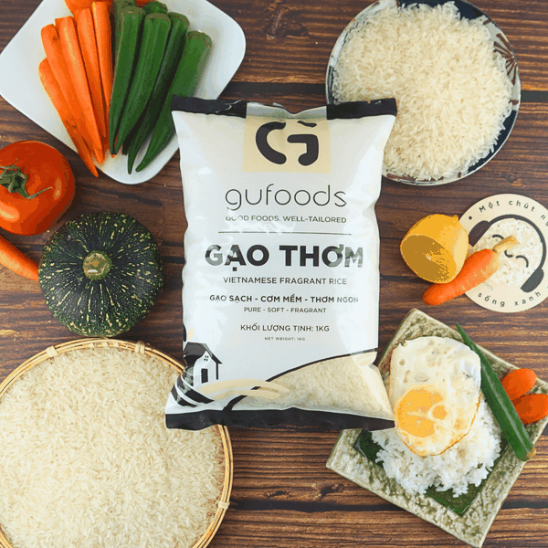 Gạo thơm GUfoods (1kg) - Cơm mềm dẻo, Thơm tự nhiên, Hạt dài