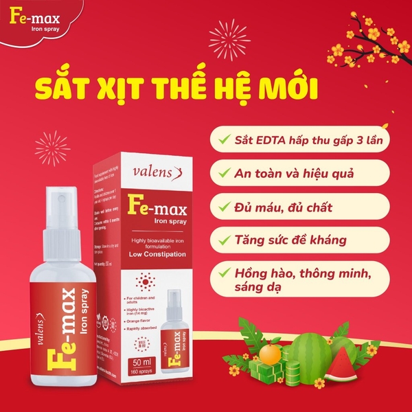 Sắt xịt Valens Fe-Max Iron Spray phòng ngừa thiếu máu do thiếu sắt 50ml
