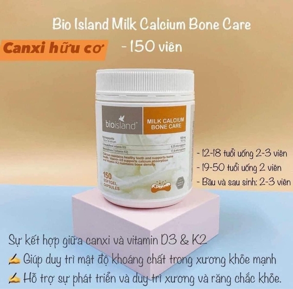 MILK CANXI BONE CARE BIOISLAND - CANXI SỮA 150 viên nang mềm LienUS