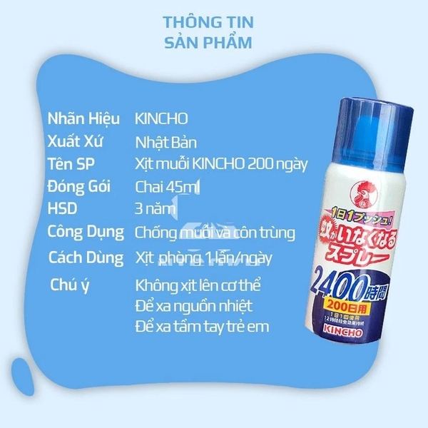 Xịt chống muỗi Kincho 45ml (dùng trong 200 ngày)