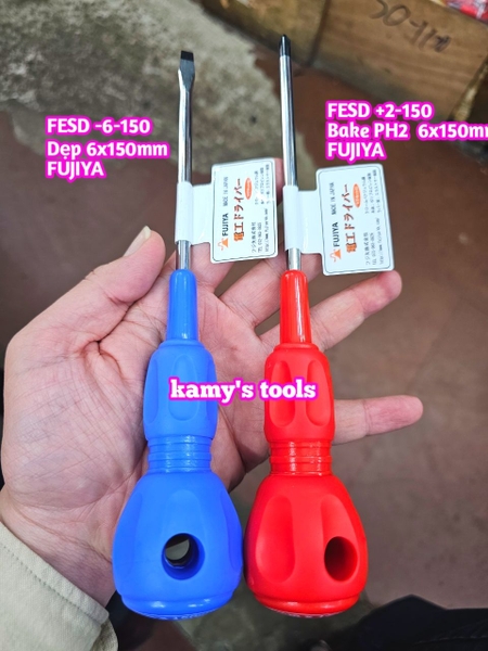 Tua vít cách điện Fujiya FESD 6mm bake PH2 và dẹp dài 150mm FESD+2-150 và FESD-6-150 sản xuất ...