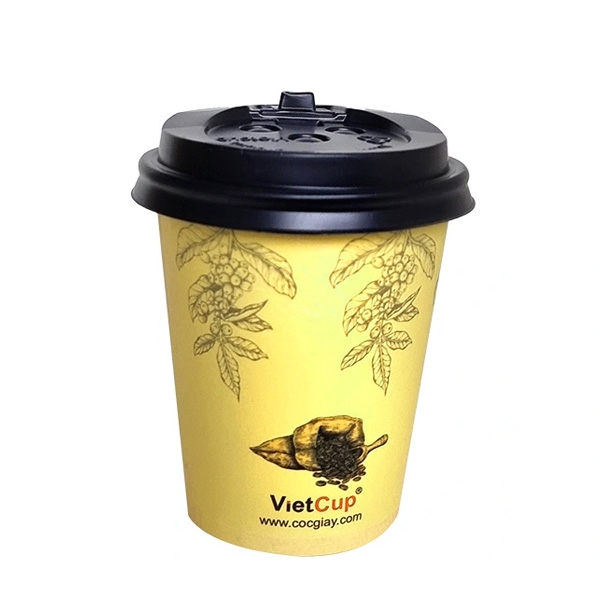 Cốc giấy 8oz kèm nắp - Vàng - Tô giấy