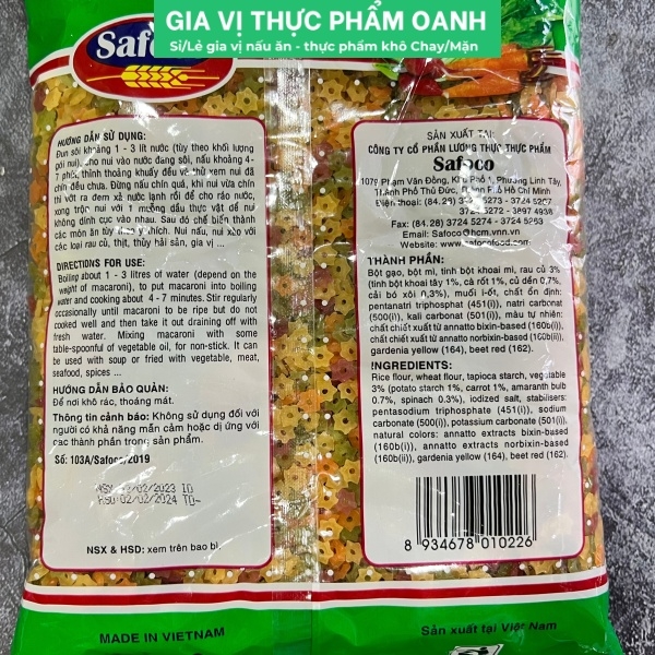 Nui sao rau củ Safoco (200gr) (Thùng 50 gói )