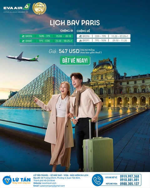 CHU DU PARIS HOA LỆ CÙNG EVA AIR CHỈ TỪ 547 USD