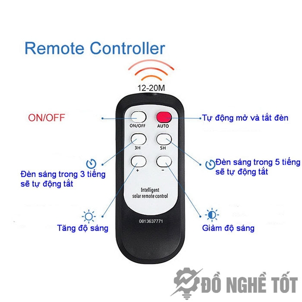 Đèn năng lượng mặt trời chống chói điều chỉnh độ sáng DNT-JD-7120 | Đồ ...