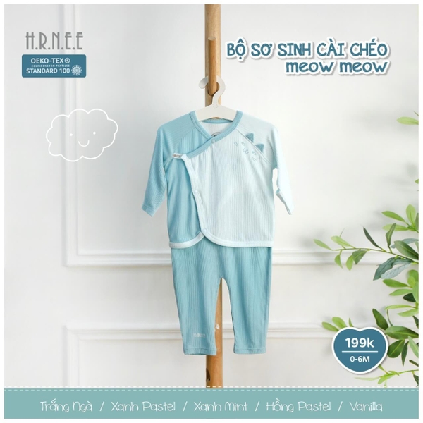 Bộ sơ sinh cài chéo meow meow Hrnee