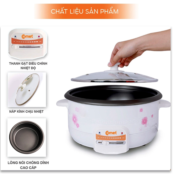 Nồi Lẩu Điện Comet CM7731 3.5L 1300W Chống Dính | TUVINA