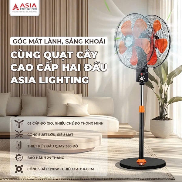 Quạt Cây 2 Đầu Cao Cấp QC18-360 – Quay 360°, 170W, Siêu Mát | Tuvina.vn