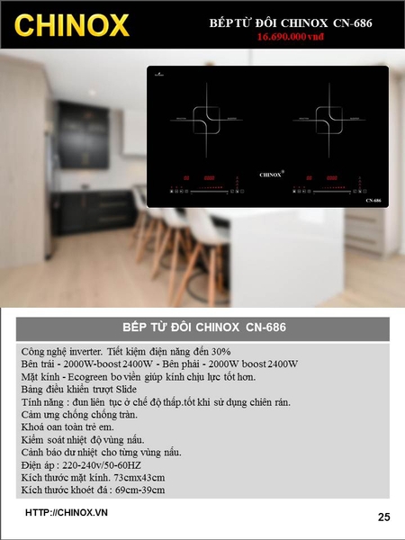 Bếp từ đôi CHINOX CN-686 Thiết bị cao cấp CHINOX