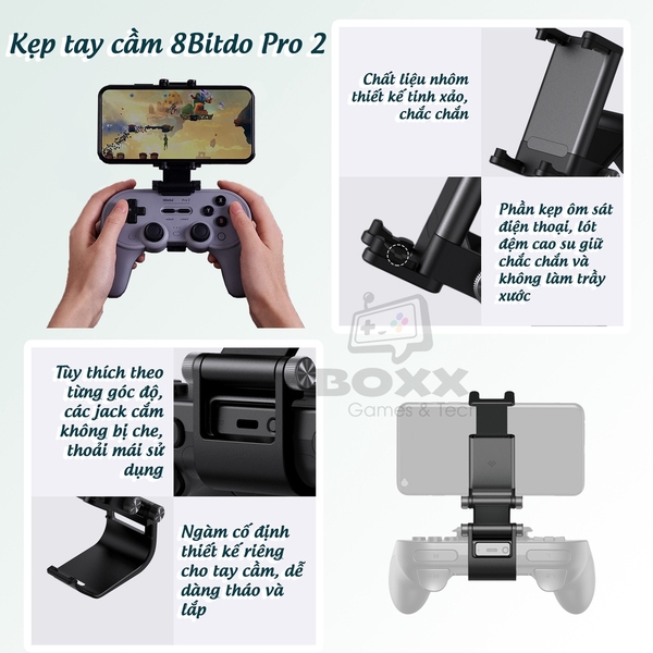 Kẹp điện thoại cho tay cầm Pro 2, SN30 Pro +, Giá đỡ tay cầm 8Bitdo Pro ...