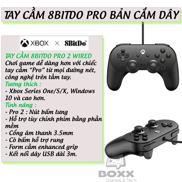 Tay cầm chơi game 8Bitdo Pro 2 có dây cho Windows, Laptop, PC, Xbox ...