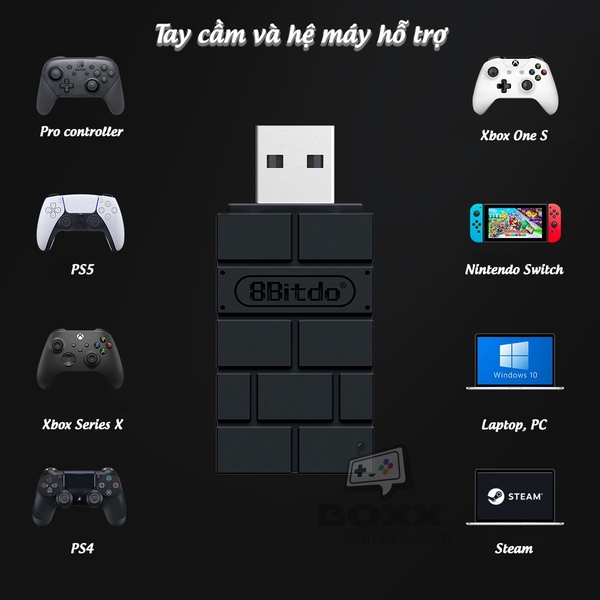 USB 8Bitdo cho tay cầm Xbox, PS4, PS5, Pro Controller