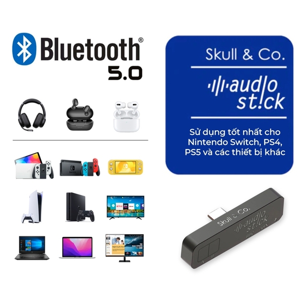 Skull & Co AudioStick Bluetooth 5.0 hỗ trợ kết nối tai nghe không dây ...