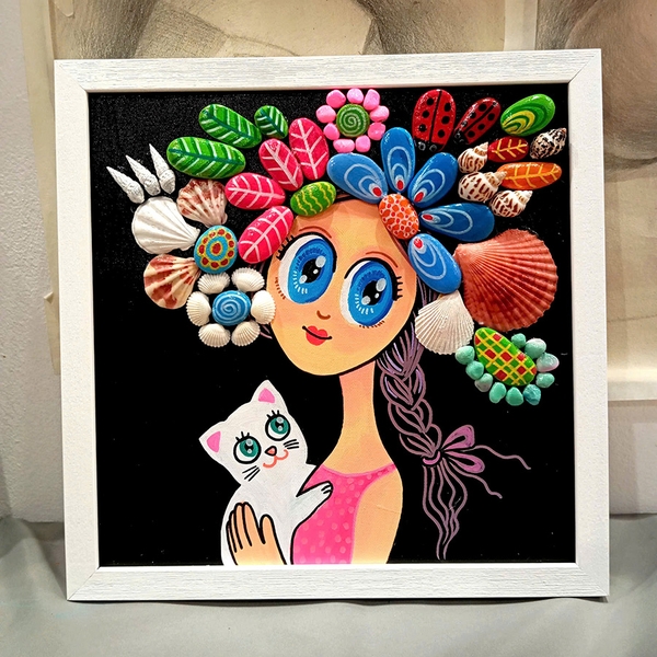 Tranh Sỏi Arcylic - Cô Bé Và Mèo Con - ADC144