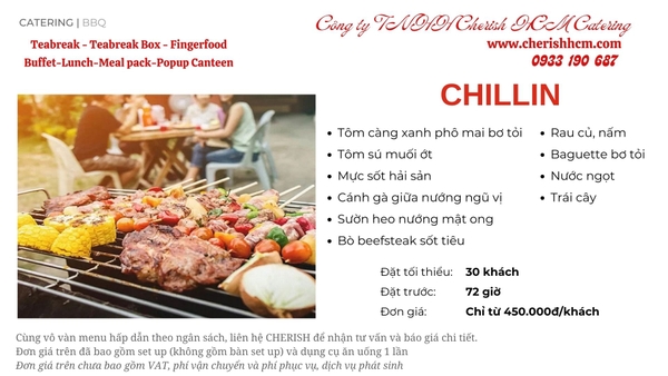 Tiệc BBQ Chillin - Menu 10 món phù hợp từ 30 khách