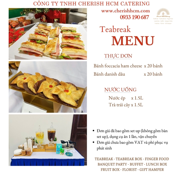 Tiệc teabreak Join us - Menu bánh, nước Phù hợp từ 20 khách