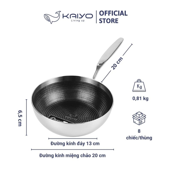Chảo inox sâu lòng chống dính hoa văn nổi Tri-Ply Kaiyo, size 20cm ...