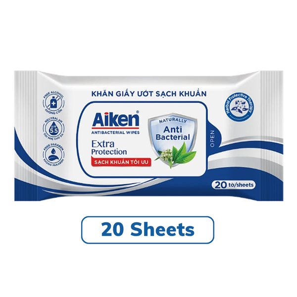 Aiken Antibacterial Wet Wipes Extra Protect Scent 20 Sheets/ 50 Sheets ...