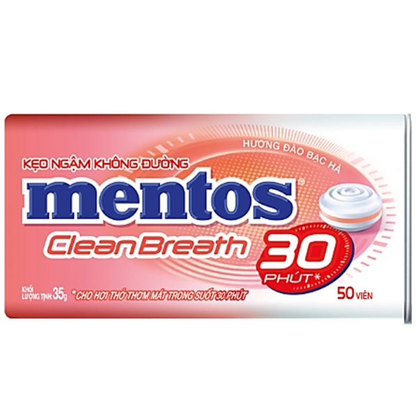Mentos Clean Breath Sugar-Free Chewing Gum Peach Mint Flavor 35g - 50 ...