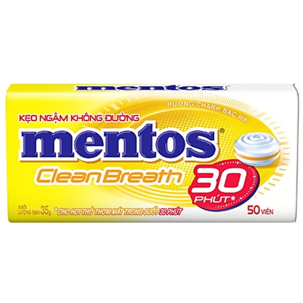 Mentos Clean Breath Sugar-Free Chewing Gum Lemon Mint Flavor 35g - 50 ...