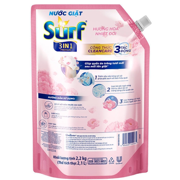 Surf Tropical Flower Scented Liquid Laundry Detergent 3IN1 Bag 3.5kg ...