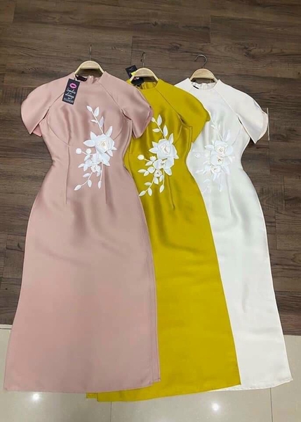 Áo dài taffa trắng kết hoa | Phuong Van Kids