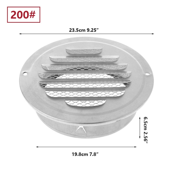 Thông Gió Louver Tròn Inox, Có Lưới Chống Muỗi, Đường Kính 20Cm