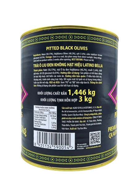 Quả Oliu Đen Tách Hạt Latino Bella 3kg – Nhập Khẩu Tây Ban Nha