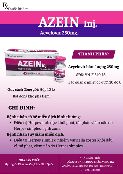 Azein Inj – Thuốc tiêm truyền Acyclovir 250mg kháng virus hiệu quả