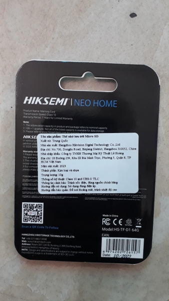 Thẻ Nhớ 64GB HIKSEMI NEO D1 màu xanh dương (Lifetime| Hộp 50c)