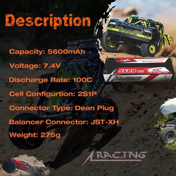 Pin lipo CNHL 2s 7.4V 5600mAh 100c cho xe đua....