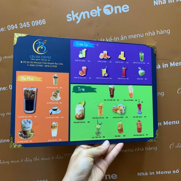 Menu bồi fomex cầm tay cho quán nước/quán cafe - Cậu Ba