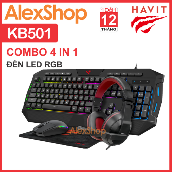 Combo 4 trong 1 Havit KB501 Gaming đèn Led RGB | Alexshop.vn
