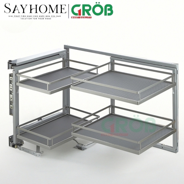 Kệ góc liên hoàn GROB GM304-290L/290R inox 304, đáy Melamin, nan dẹt ...