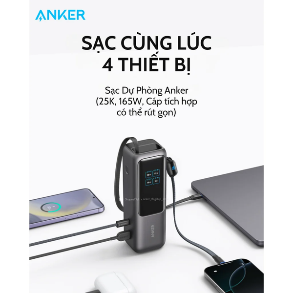 Pin Dự Phòng ANKER Zolo A1695 25000mAh 165W (With 2*Built-in Retractable Type-C Cable, Smart ...