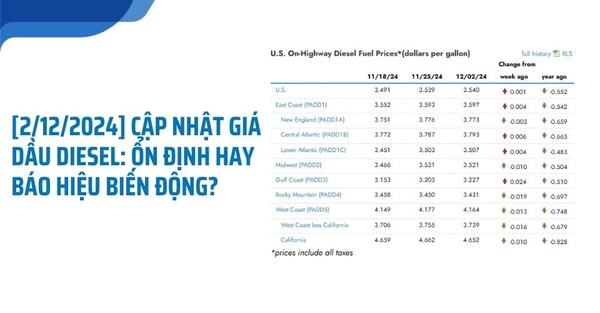 Giá Dầu Diesel Tăng Nhẹ Lên 3,540 USD/Gallon [3.12.2024]