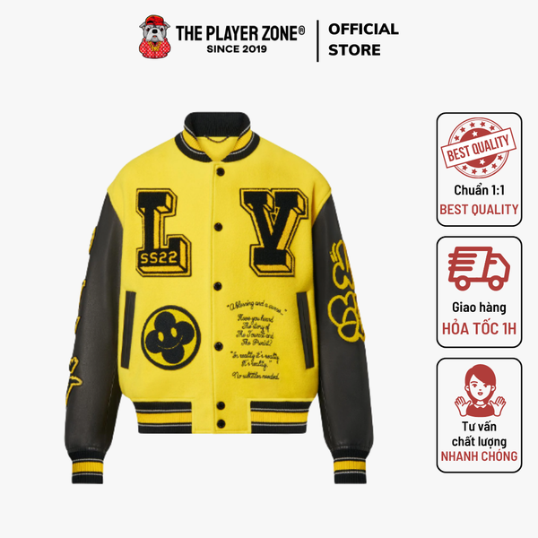 Áo Khoác Louis Vuitton LV Letterman Yellow And Black Leather Jacket ...