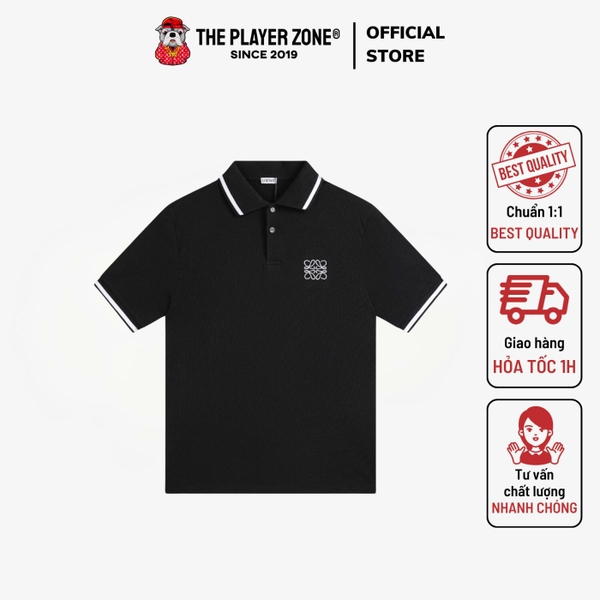 Áo Polo Loewe Logo Embroidered Contrast Tipped Cotton Pique - Đen The ...