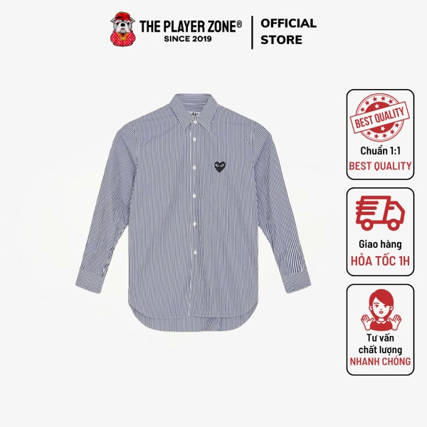 Áo Sơ mi CDG Play Comme Des Garcons Mens Striped Black Heart - Blue The ...
