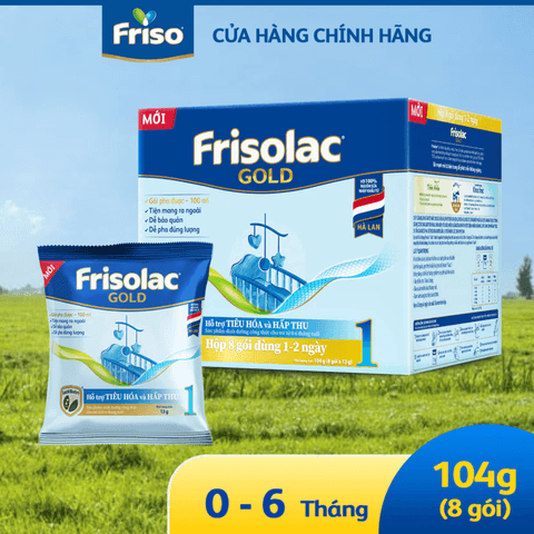 SỮA CÔNG THỨC FRISOLAC GOLD 1 CHO BÉ 0-6 THÁNG TUỔI, GÓI TIỆN LỢI PHA 100ML, HỘP 104G (8 GÓI X ...