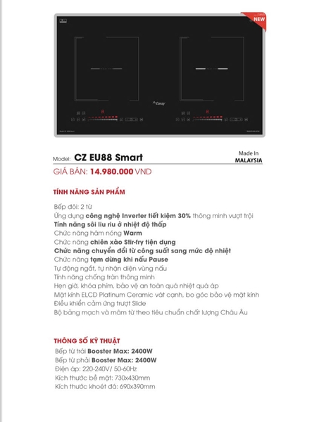 Bếp từ đôi Canzy EU88 Smart