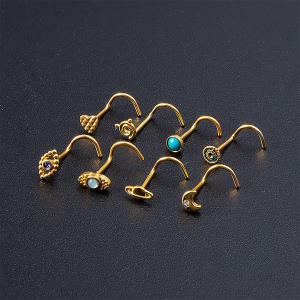 Khuyên mũi đính hạt màu xanh - Phù hợp khuyên tai Tragus