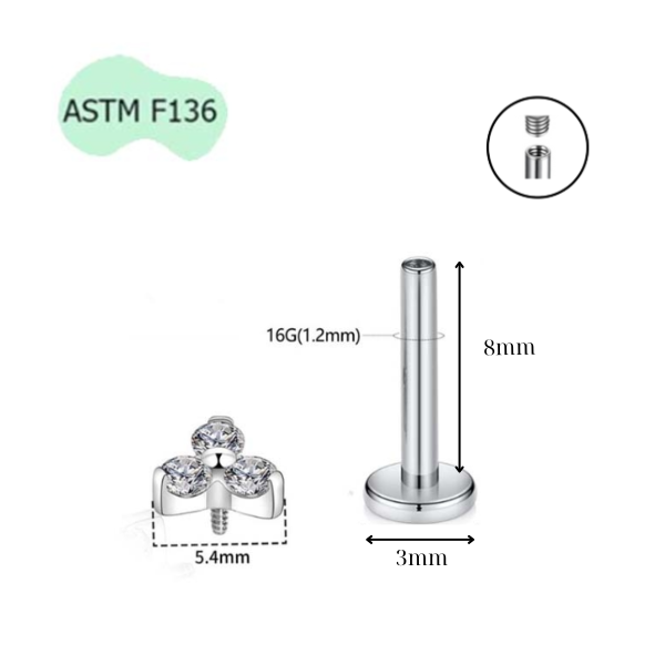 Khuyên titan bông hoa 3 cánh WHITE - 4 size