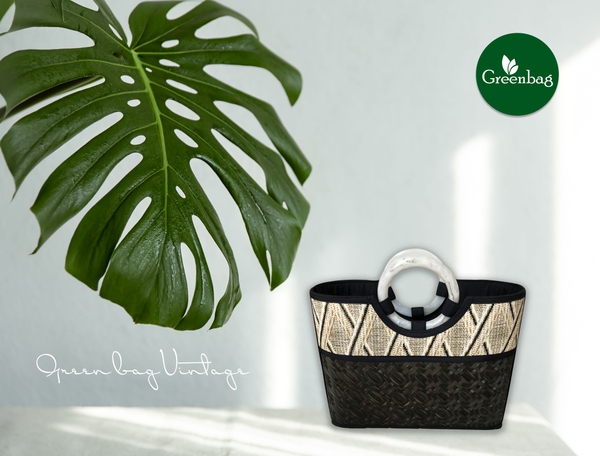 Túi tre đen quai nhựa trắng 25/32x9xH22cm GreenBag