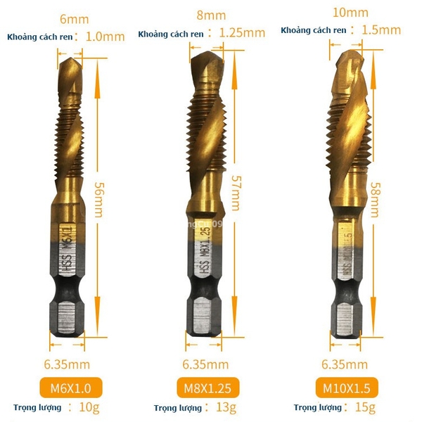 Mũi Khoan Taro Ren Coban HSS-M35 Mũi từ M3 đến M10. Mũi tạo ren