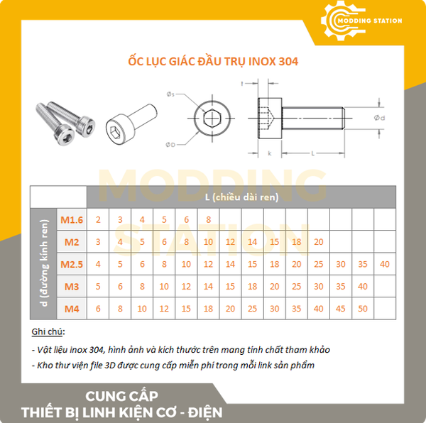 Ốc Lục giác đầu trụ inox 304 size M6x30 | Modding Station