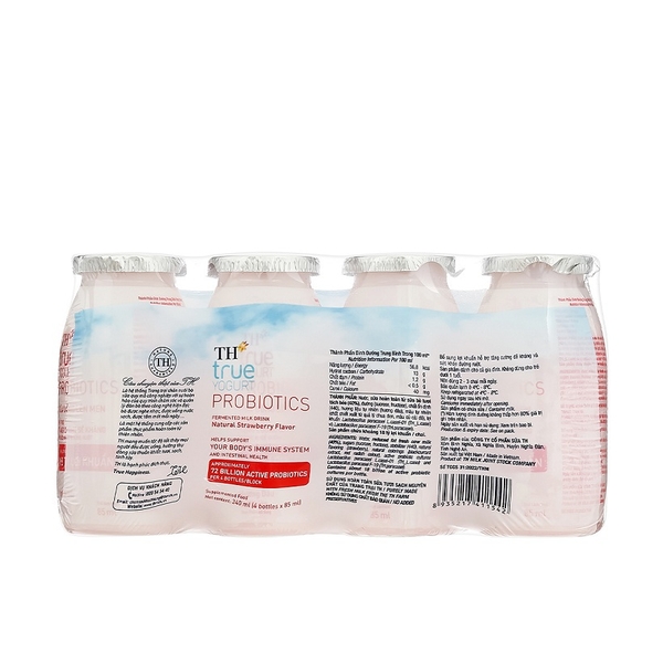 Sữa uống lên men TH, hương dâu-TH True, vỉ (85ml*4chai), Siêu thị Đức Thành
