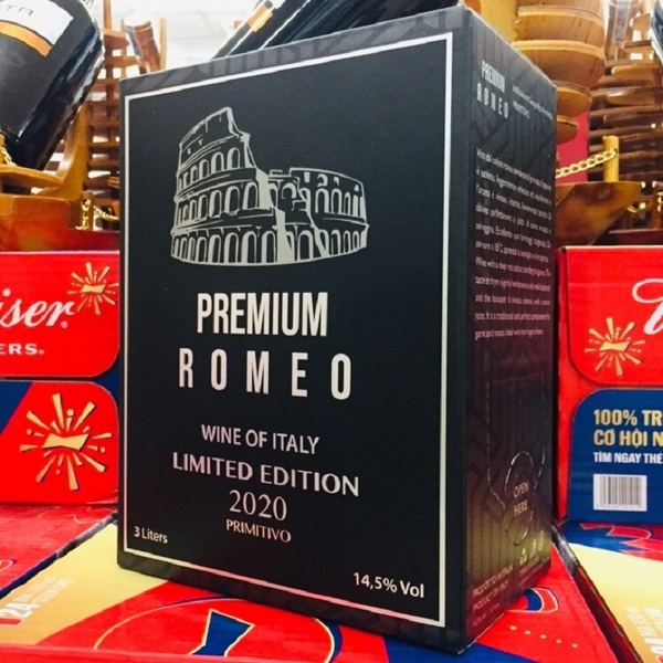 Rượu vang Romeo Premium-Italia, bịch (3lít, 14.5%). Siêu thị Đức Thành