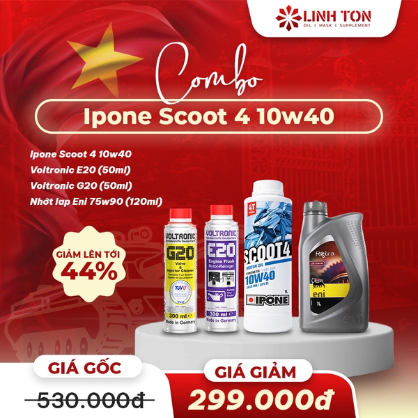 Combo nhớt xe tay ga Ipone Scoot 4 10w40 nhập khẩu Pháp + phụ gia chăm ...